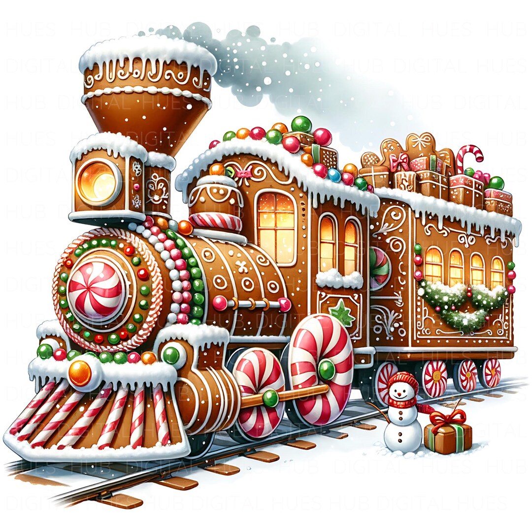 10 Gingerbread Train Clipart: Watercolor Christmas Holiday Cookie ...