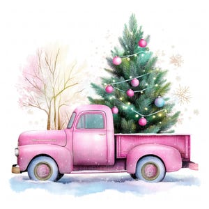 13 Christmas Tree Truck Clipart Watercolor Colorful Holiday Pickup ...