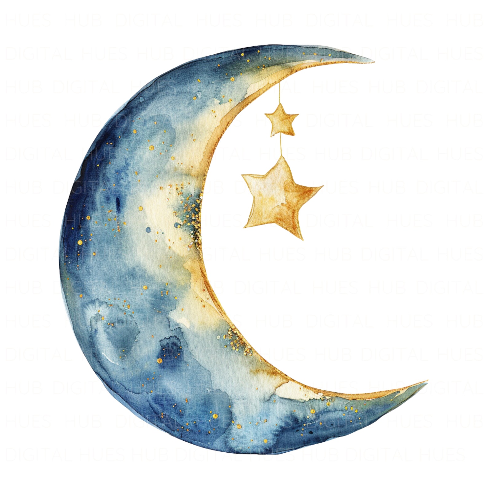 11 Watercolor Moon Clipart Moon and Star Kids Bedroom Wall Art ...