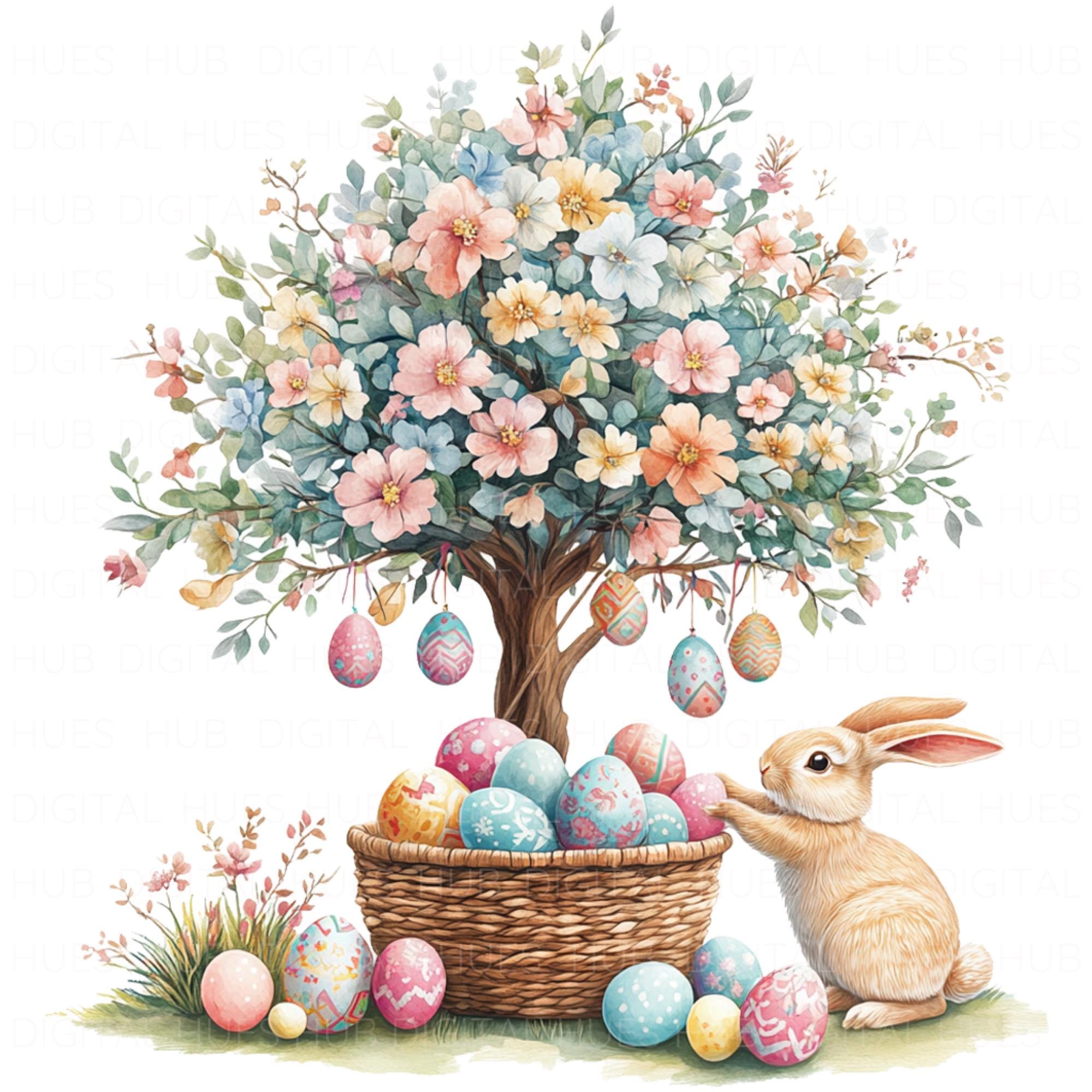 17 Easter Egg Treeclipart Watercolor Floral Spring Tree Printable High ...