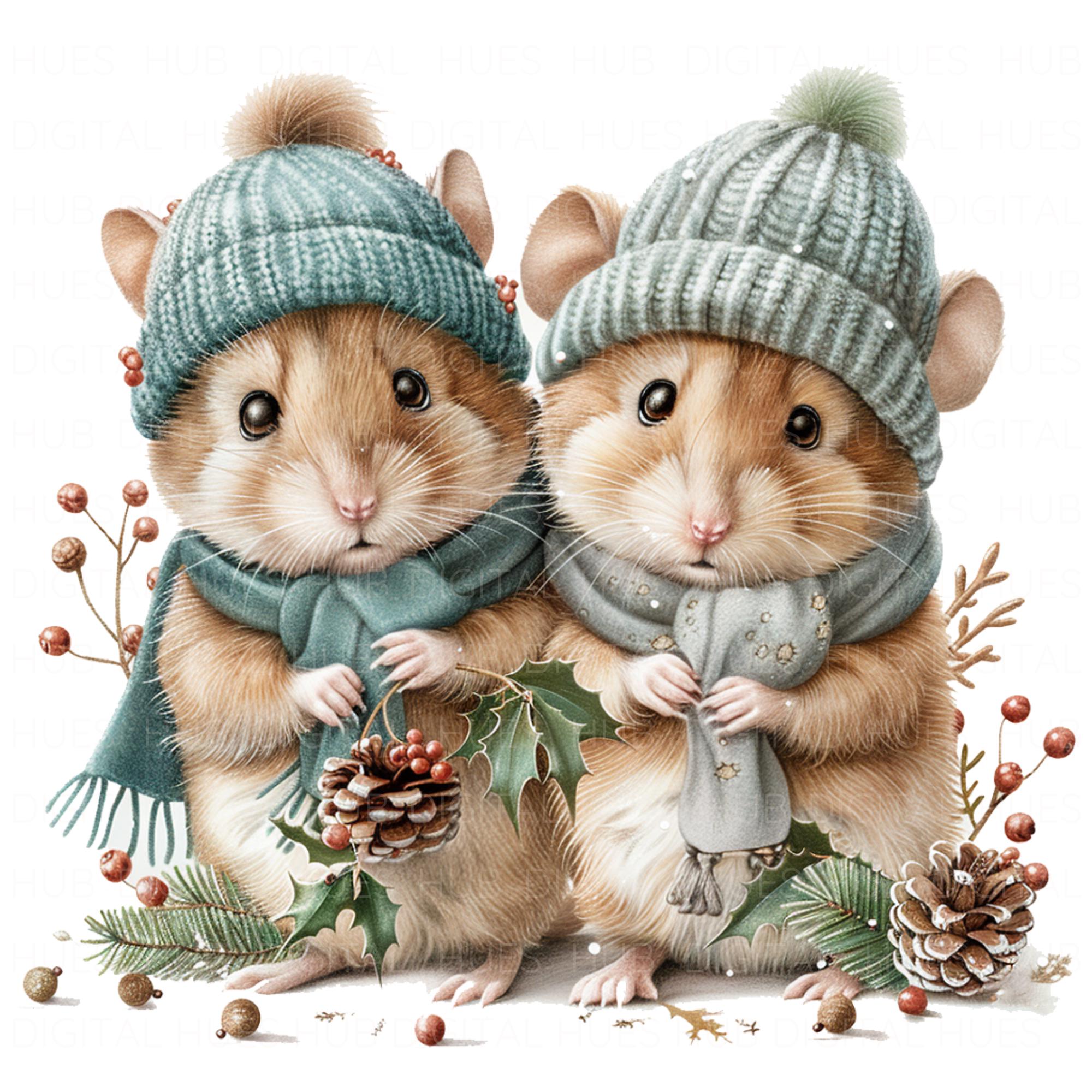 10 Hamster in Winter Clothes Clipart Watercolor Cute Winter Animals ...