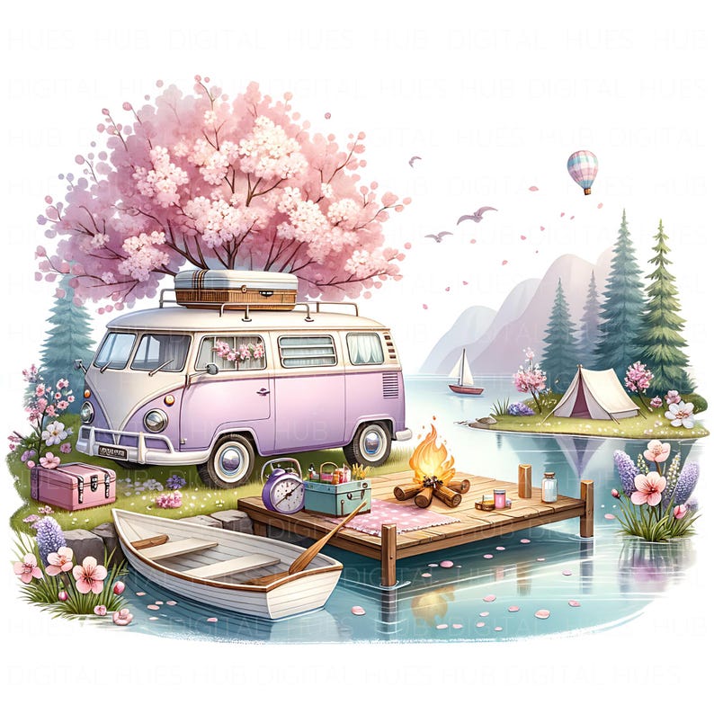 17 Camper Van Clipart Watercolor Outdoor Nature Adventure Traveling ...