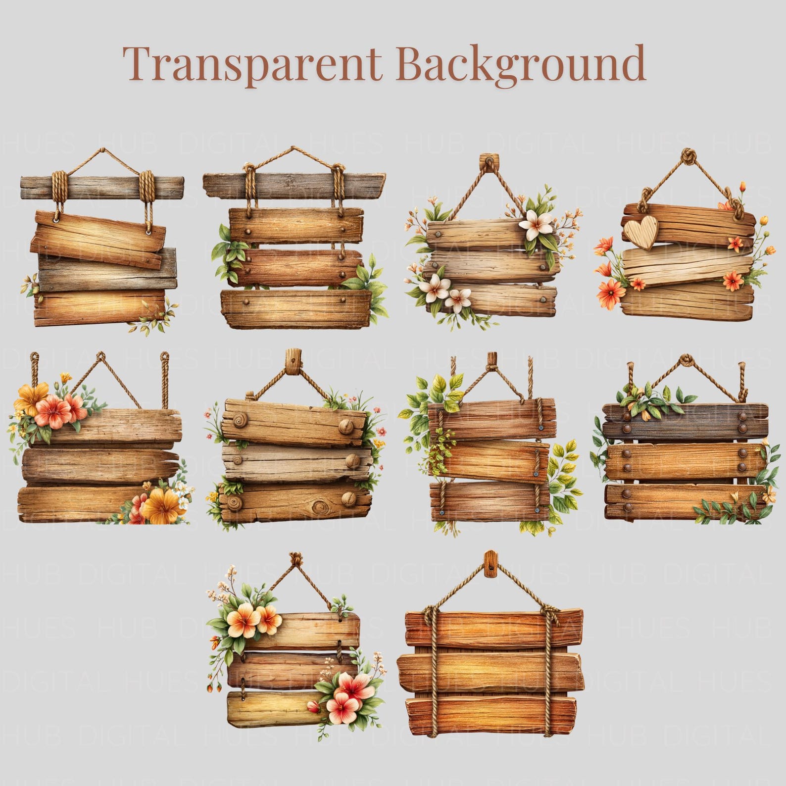 10 Rustic Wooden Sign Clipart Watercolor Vintage Hanging Garden Sign ...