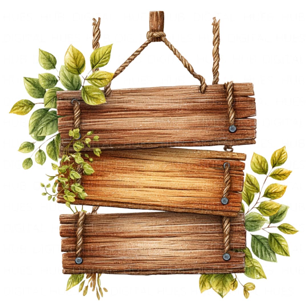 10 Rustic Wooden Sign Clipart Watercolor Vintage Hanging Garden Sign ...