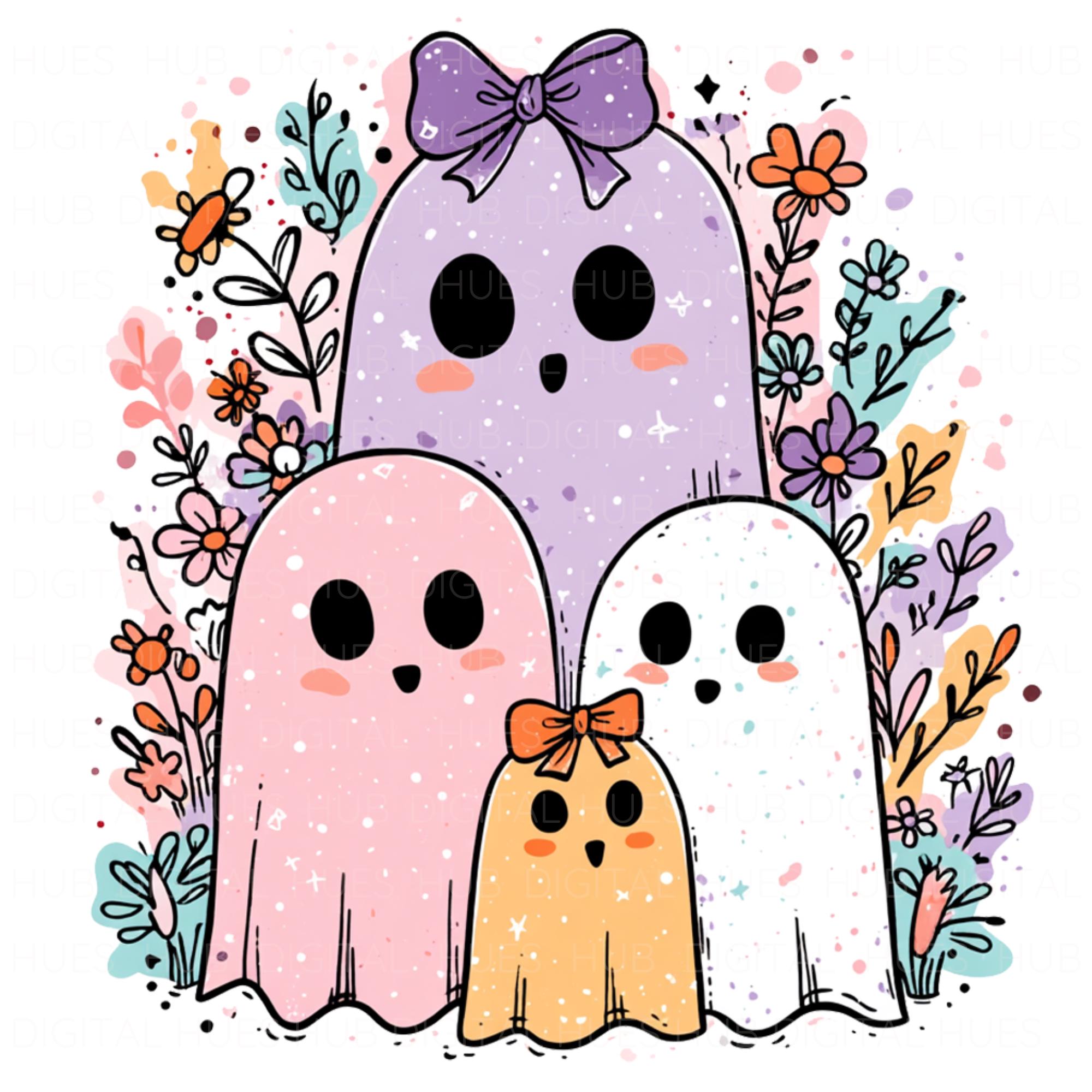 10 Cute Girly Ghosts With Bows Halloween Clipart Pastel Kawaii Ghosts ...