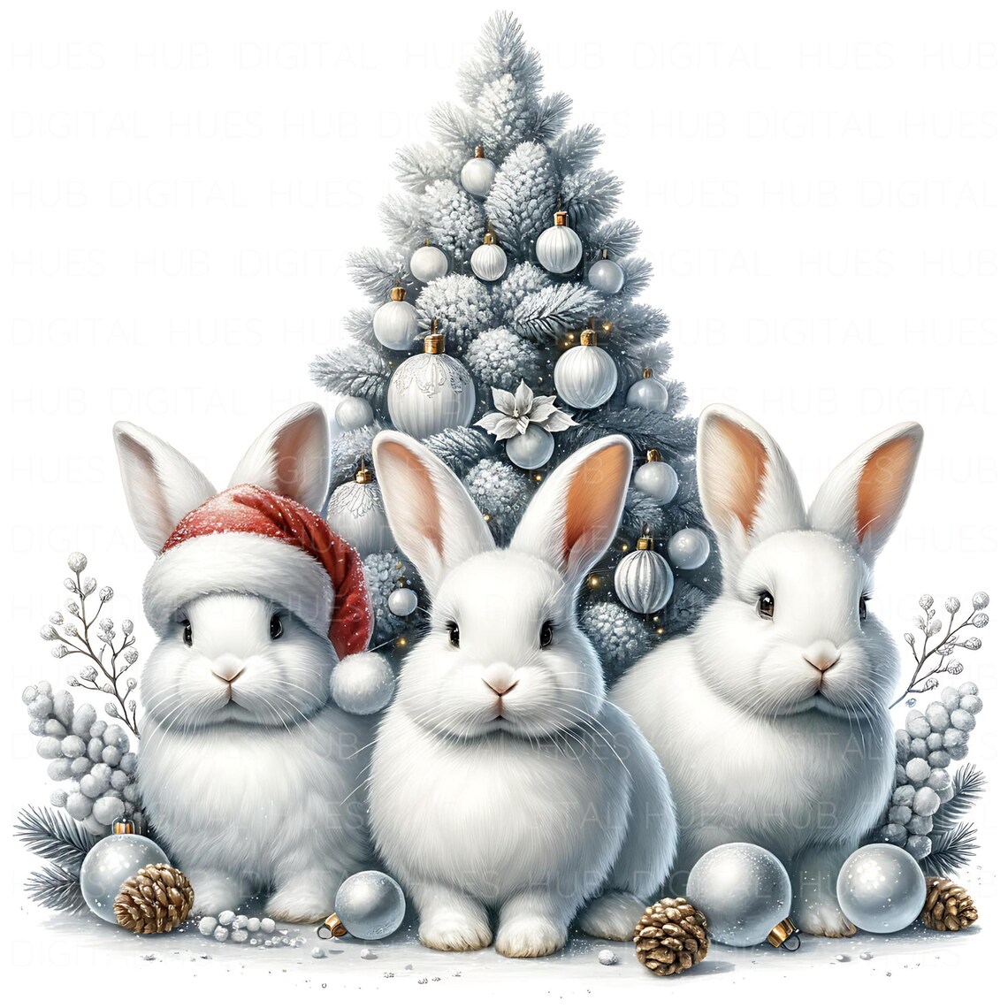 11 White Christmas Bunny Clipart: Watercolor Winter Rabbit JPG, Cute ...