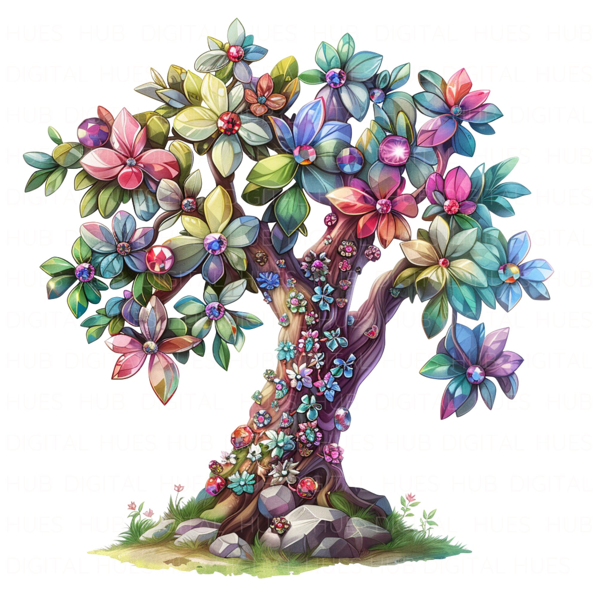 12 Colorful Jewel Tree Clipart Watercolor Gemstone Tree of Life High ...