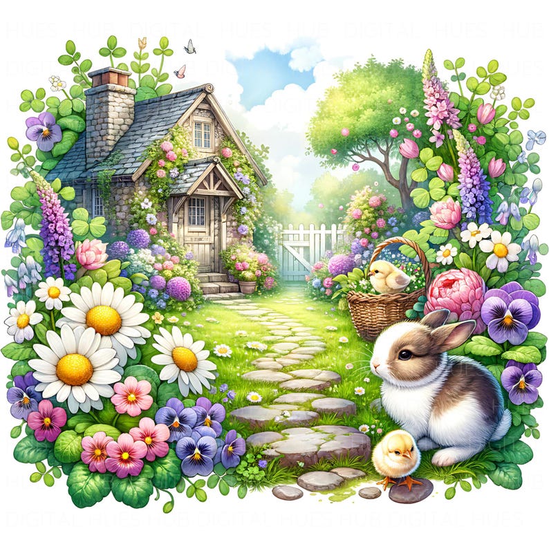 14 Easter Farmhouse Clipart Watercolor Easter Egg Hunt Printable High ...