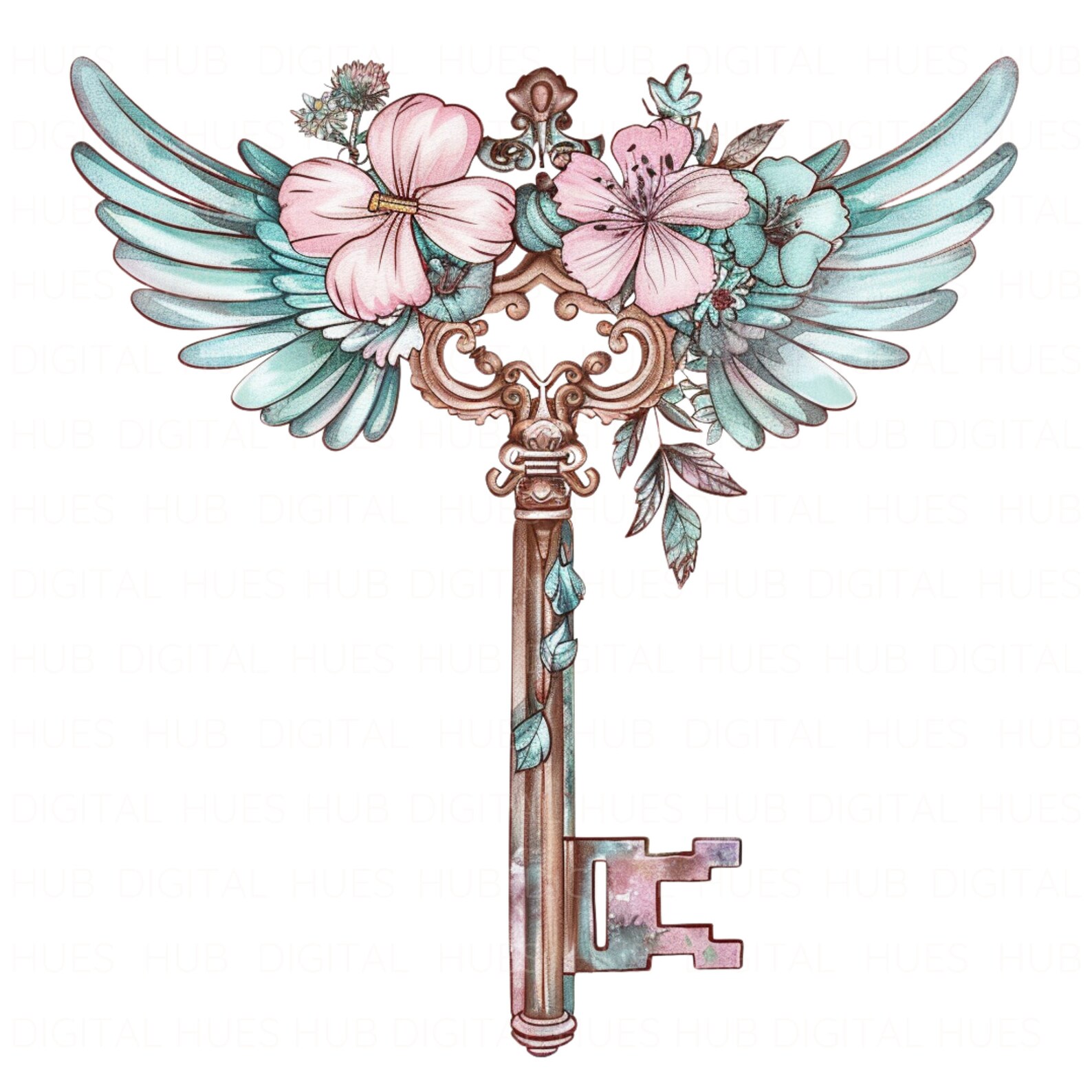 13 Floral Magic Key Clipart Watercolor Fairy Key Fantasy Clipart ...