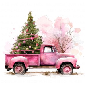 13 Christmas Tree Truck Clipart Watercolor Colorful Holiday Pickup ...