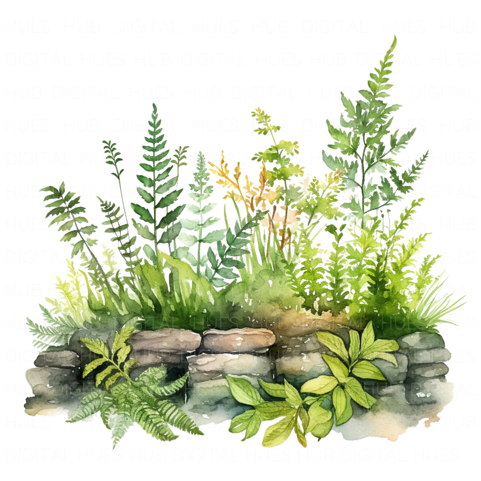 12 Wild Grass and Bricks Clipart Bundle Watercolor Botanical Clipart ...