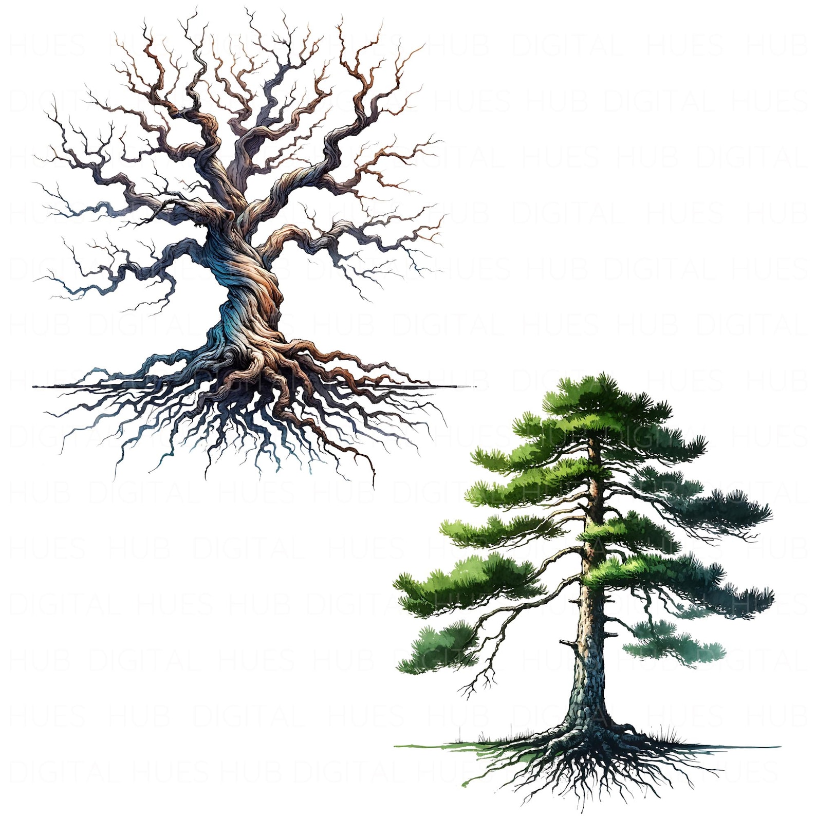 14 Ancient Tree Clipart Watercolor Old Tree Mythical Tree Tree of Life ...