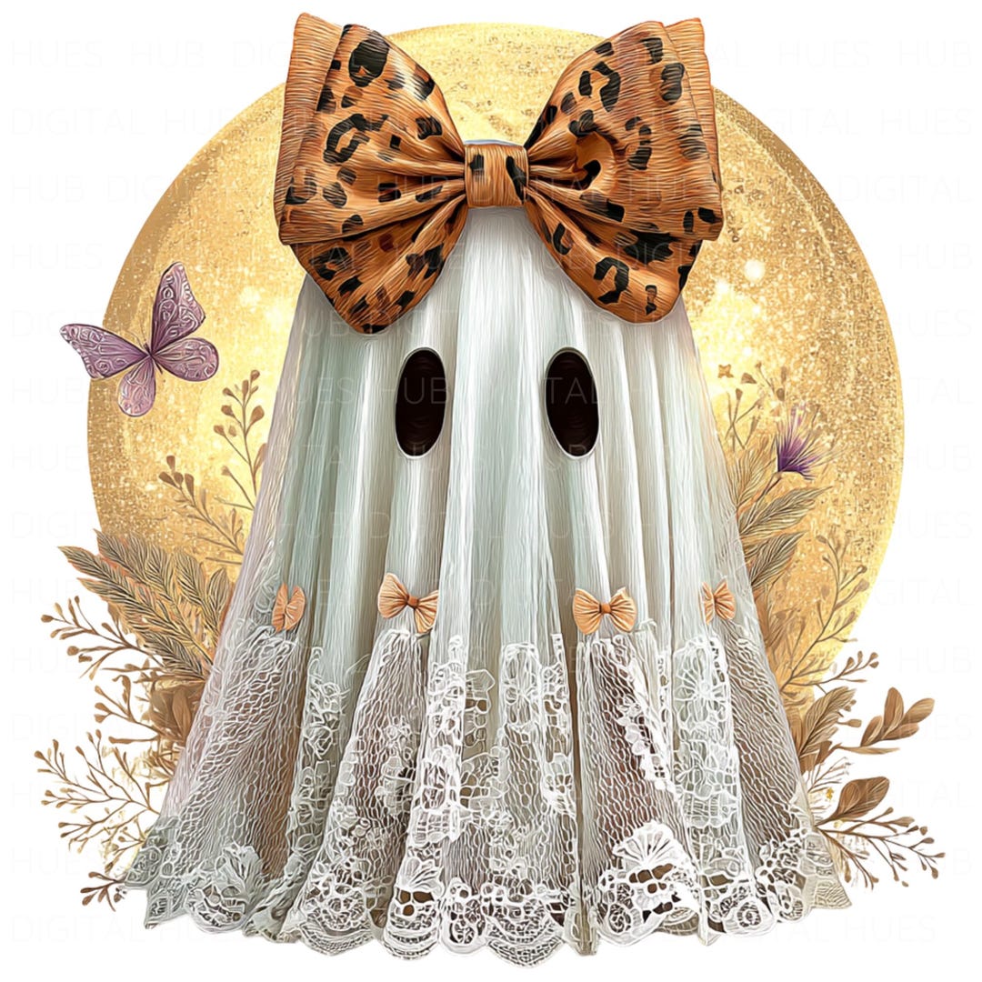 11 Cute Lace Ghost Clipart Watercolor Leopard Bow Ghost, Spooky Cute ...