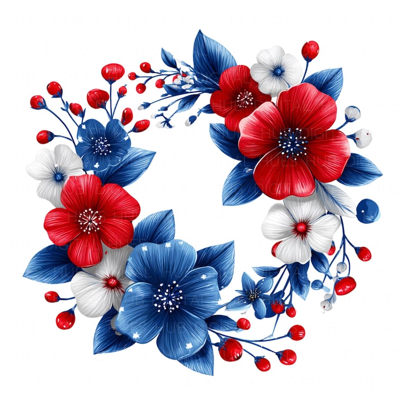 10 Patriotic Wreath Clipart Watercolor Red White Blue Floral Door ...