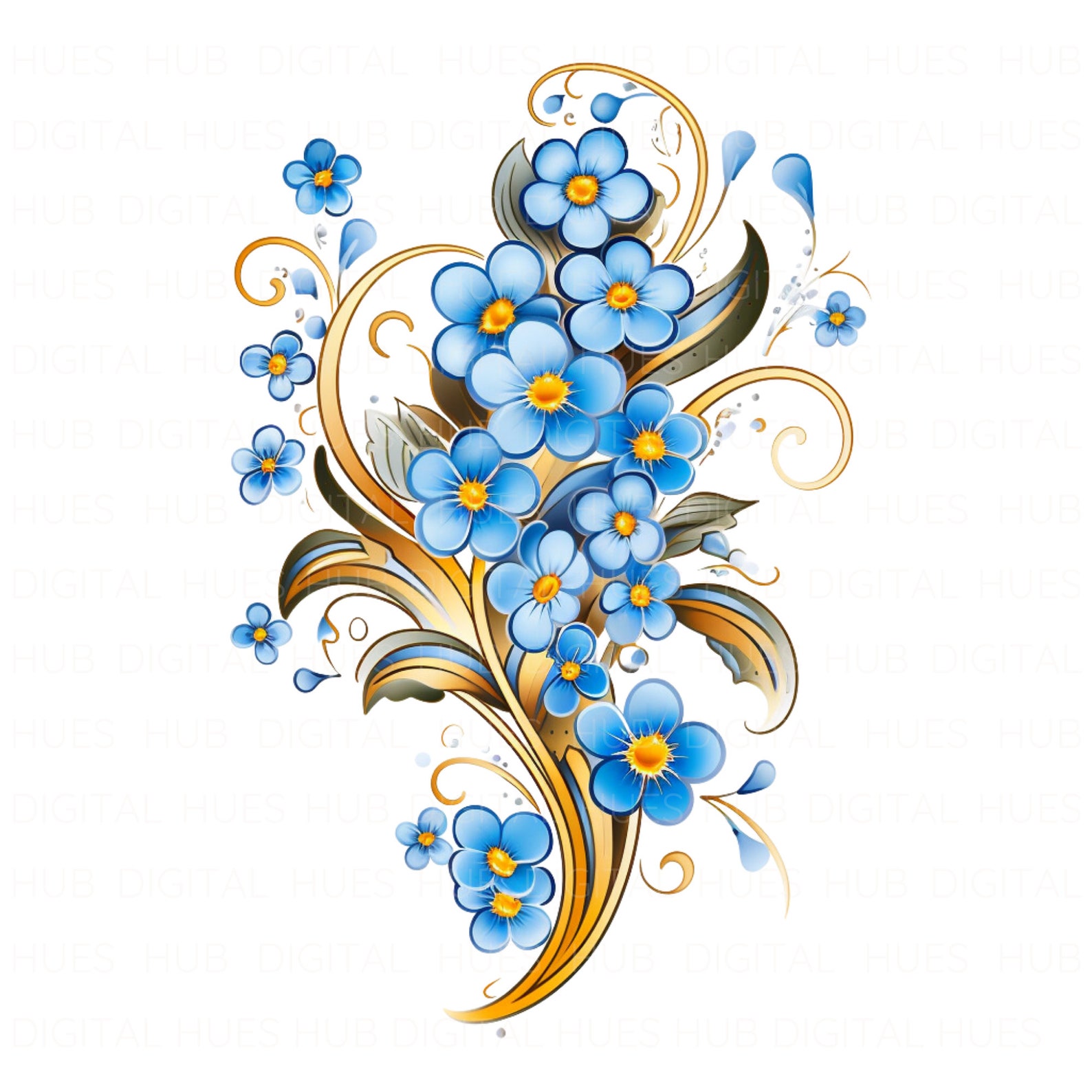12 Forget Me Not Design Element Clipart Bundle Watercolor Border Design ...