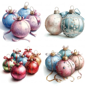 16 Christmas Bauble Clipart Watercolor Vintage Ornaments Holiday ...