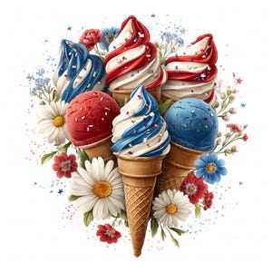 13 Patriotic Ice Cream Clipart Watercolor Red White Blue Celebration ...