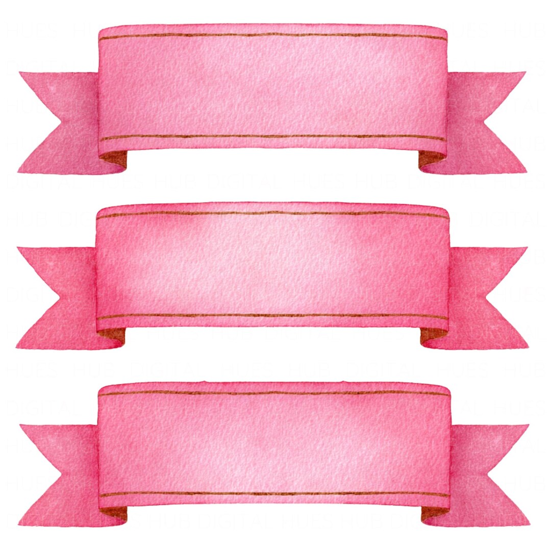11 Watercolor Pink Ribbon Banner Clipart Baby Shower Ribbon Banner ...