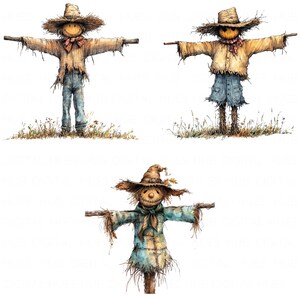 13 Scarecrow Clipart Watercolor Halloween Autumn Art Digital Download ...