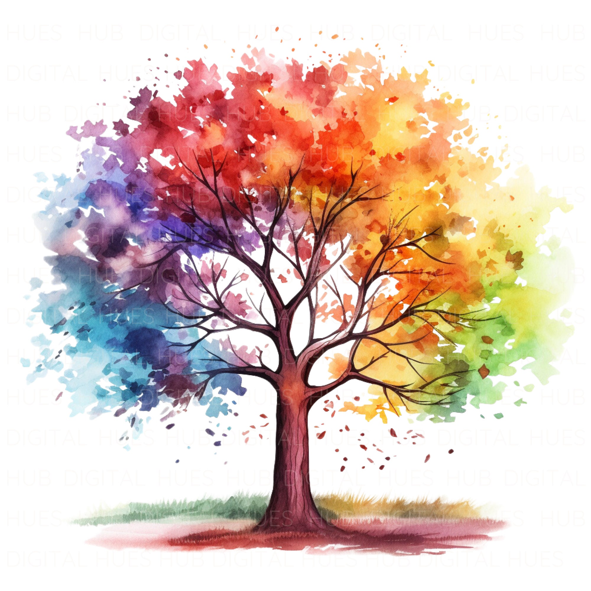 16 All Season Tree Clipart Bundle Watercolor Tree Changing Color High ...