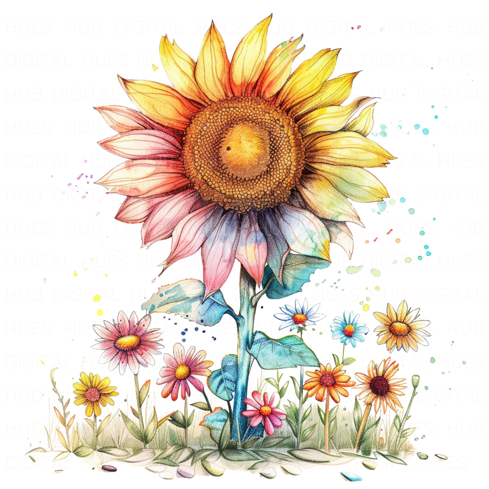 10 Sunflower Daisy Field Clipart Bundle Watercolor Nursery Sunflower ...