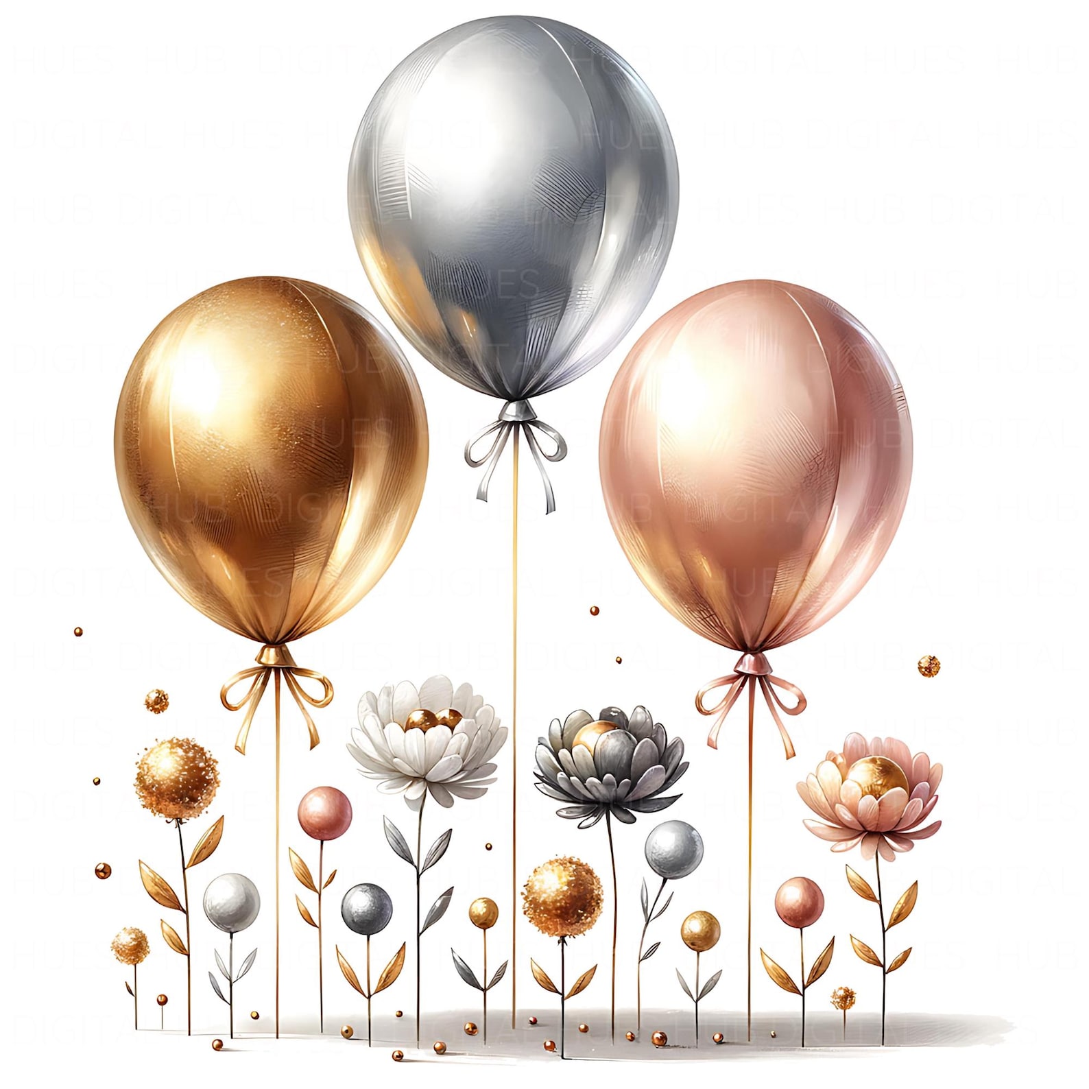 14 Golden Silver Balloon Clipart Party Balloons Floral Balloons ...