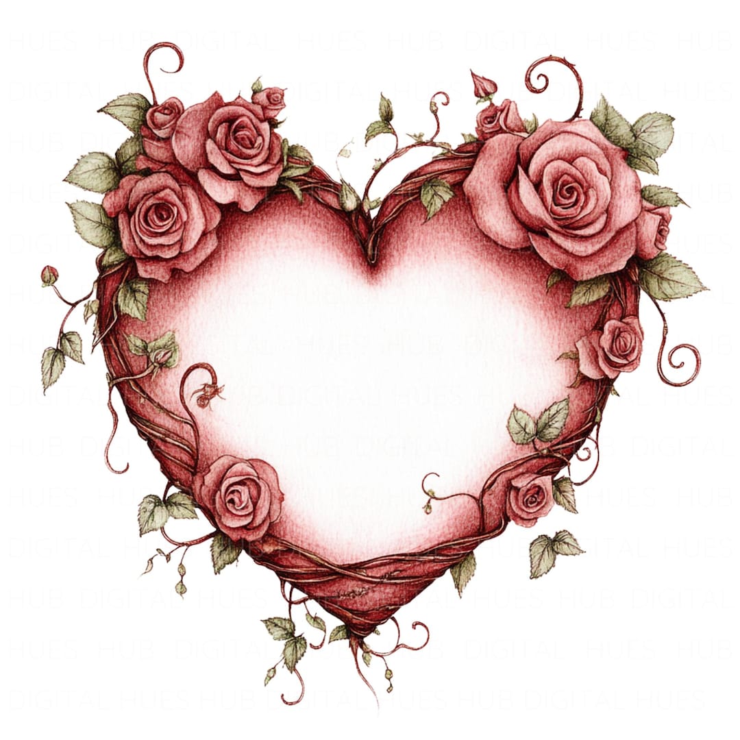 11 Red Rose Heart Clipart Watercolor Printable Floral Heart High ...