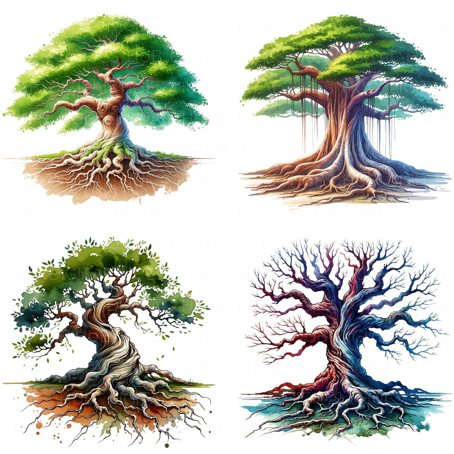 14 Ancient Tree Clipart Watercolor Old Tree Mythical Tree Tree of Life ...