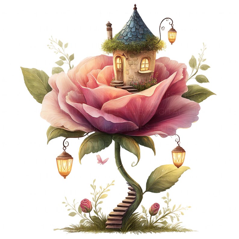 20 Fairy House Flower Clipart Watercolor Spring Flower Whimsical Fairy ...