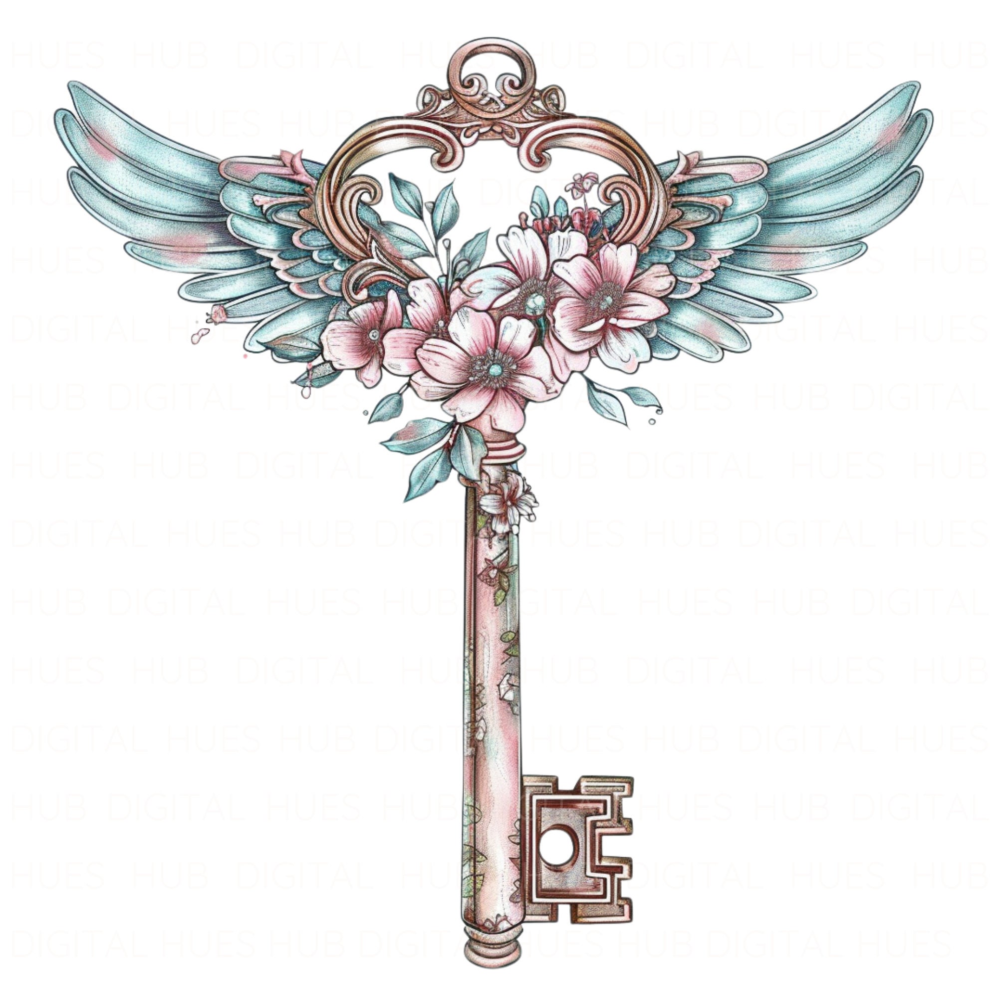 13 Floral Magic Key Clipart Watercolor Fairy Key Fantasy Clipart ...