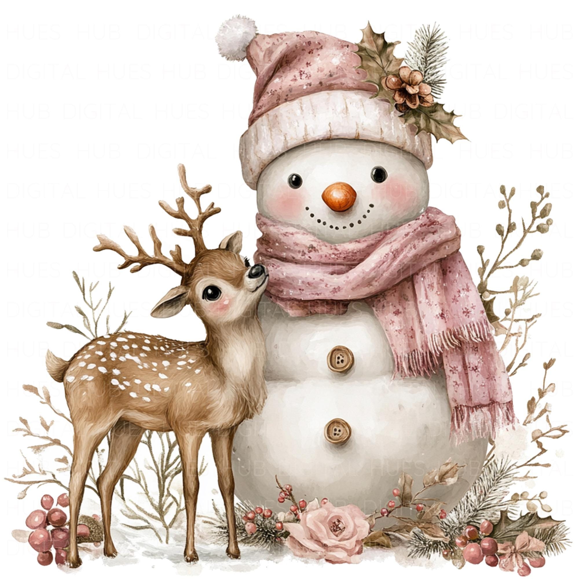 13 Snowman With Reindeer Clipart Watercolor Festive Holiday Graphic ...