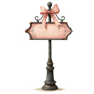 11 Pink Hanging Sign Clipart Watercolor Vintage Wrought Iron Road Sign ...