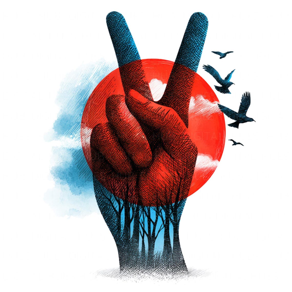 11 Victory Hand Clipart Watercolor Red White Blue Hand Peace Sign ...