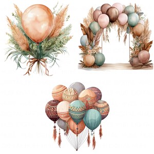 20 Boho Balloon Garland Clipart Watercolor Party Balloons Birthday ...