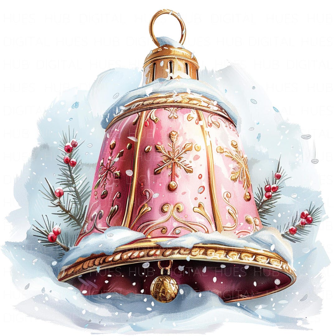 10 Christmas Bell in Snow Clipart Watercolor Holiday Graphics Printable ...