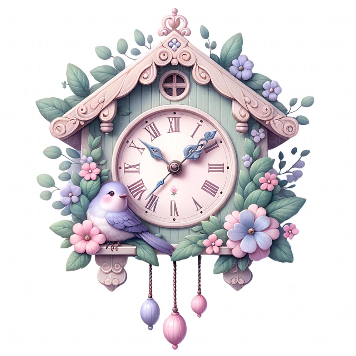10 Floral Cuckoo Clock Clipart Watercolor Vintage Wall Clock Art ...