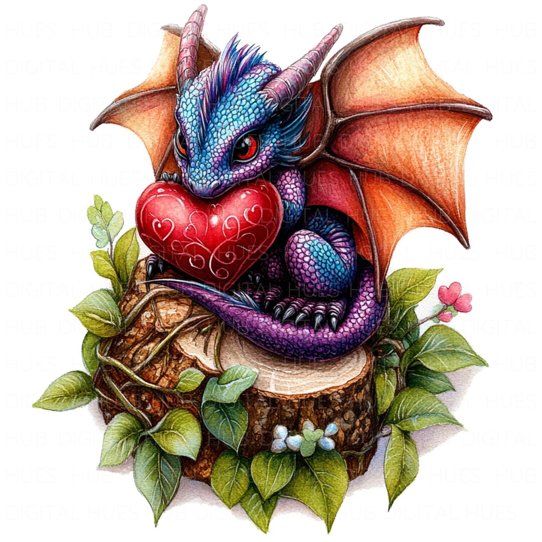 19 Valentine Dragon Clipart: Watercolor Animal Lover JPEG, Whimsical ...