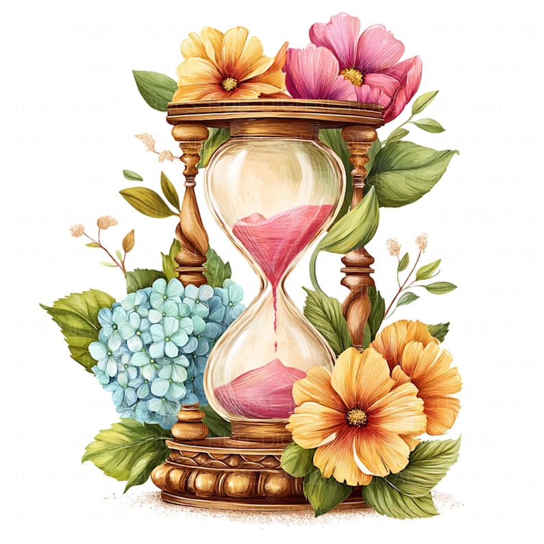 13 Floral Hourglass Clipart Watercolor Sand Clock Art Sandglass Timer ...