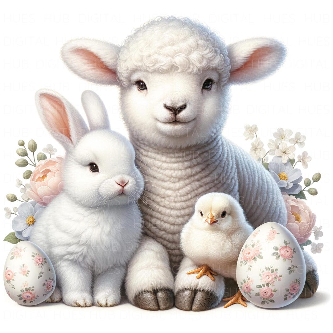 12 Easter Lamb Clipart: Watercolor Farm Animals JPEG, Easter Bunny ...