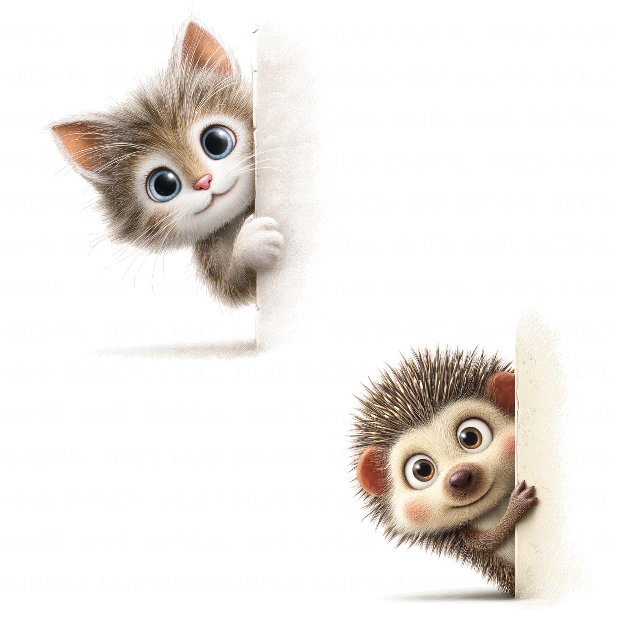 16 Cute Animal Peeking Clipart Watercolor Humorous Animal Quirky Animal ...