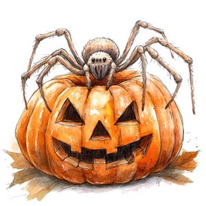10 Spider on Pumpkin Clipart Watercolor Halloween Spiders Printable ...