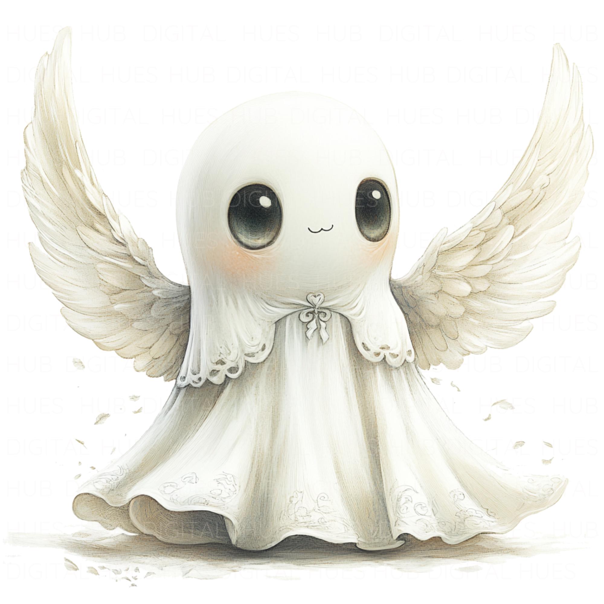 13 Cute Ghost Angel Clipart Watercolor Kawaii Ghost Nursery Wall Art ...
