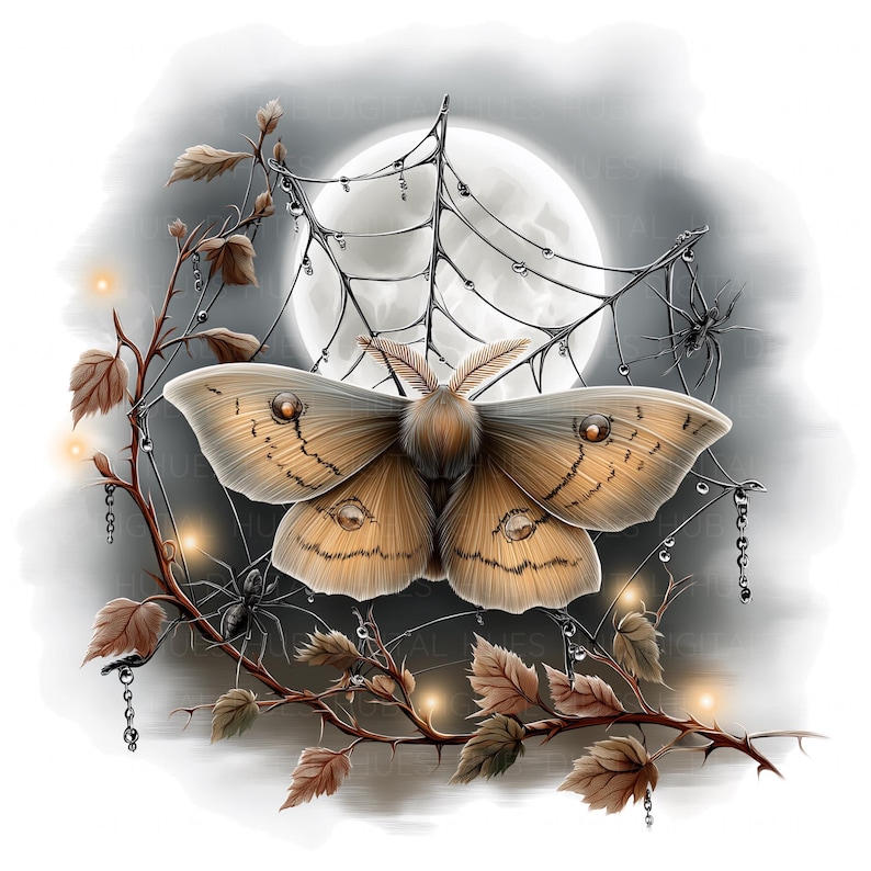 13 Gothic Moth Spider Clipart Watercolor Halloween Moth Spooky Moth ...