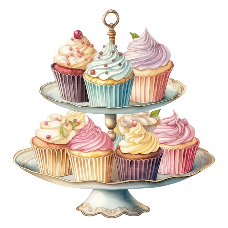 12 Cupcake in Stand Clipart Bundle Set 1 Cupcake Clipart Printable High ...