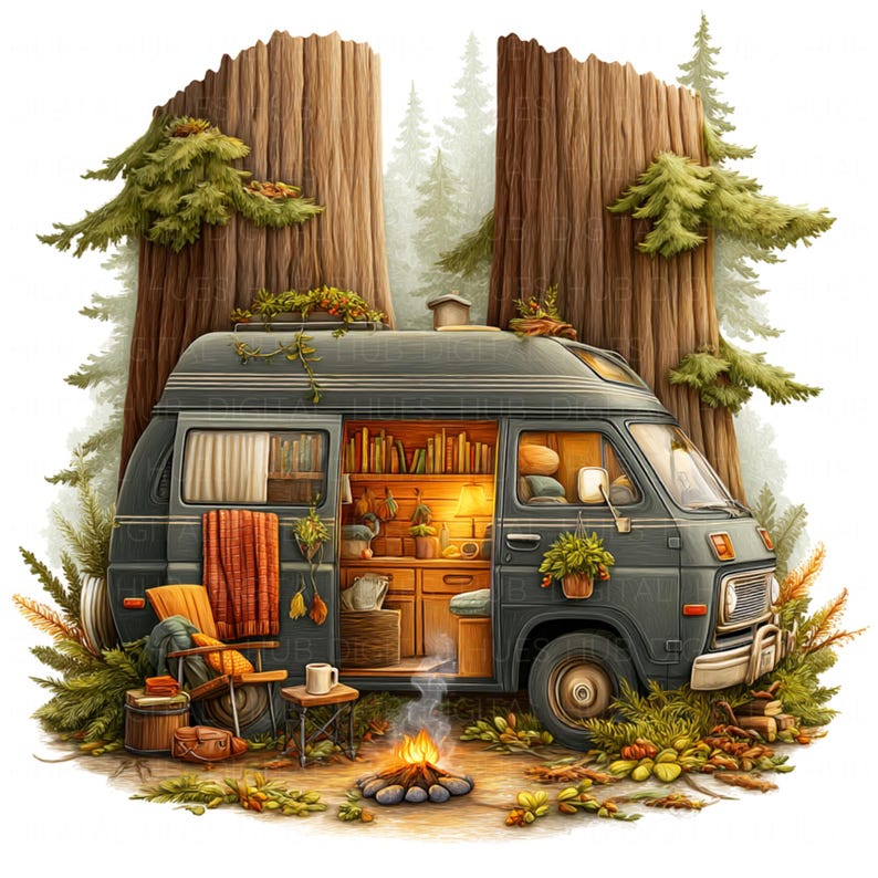 10 Camping Van Clipart Watercolor Outdoor Nature Adventure Traveling ...
