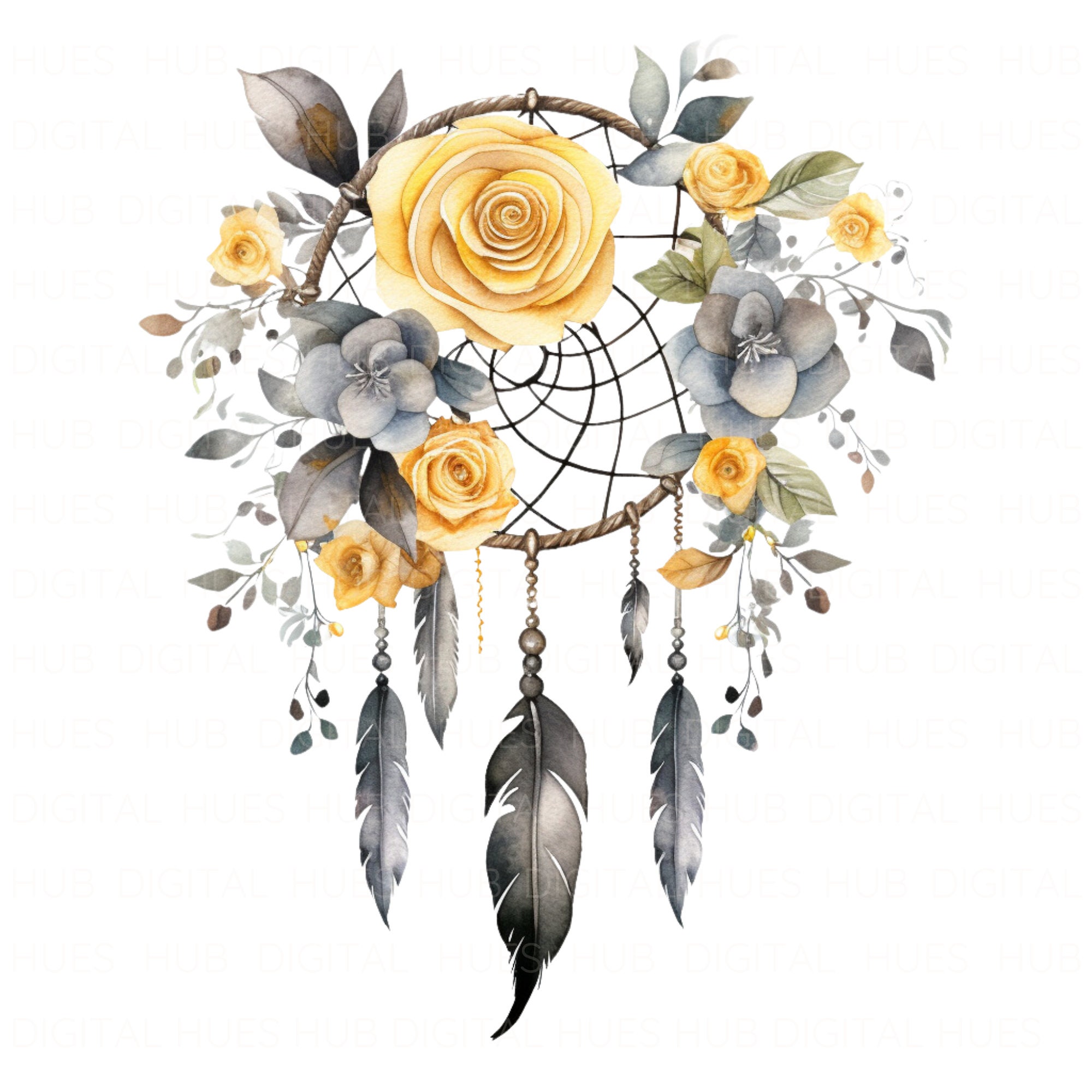 11 Rose Dream Catcher Clipart Watercolor Floral Dream Catcher Printable ...