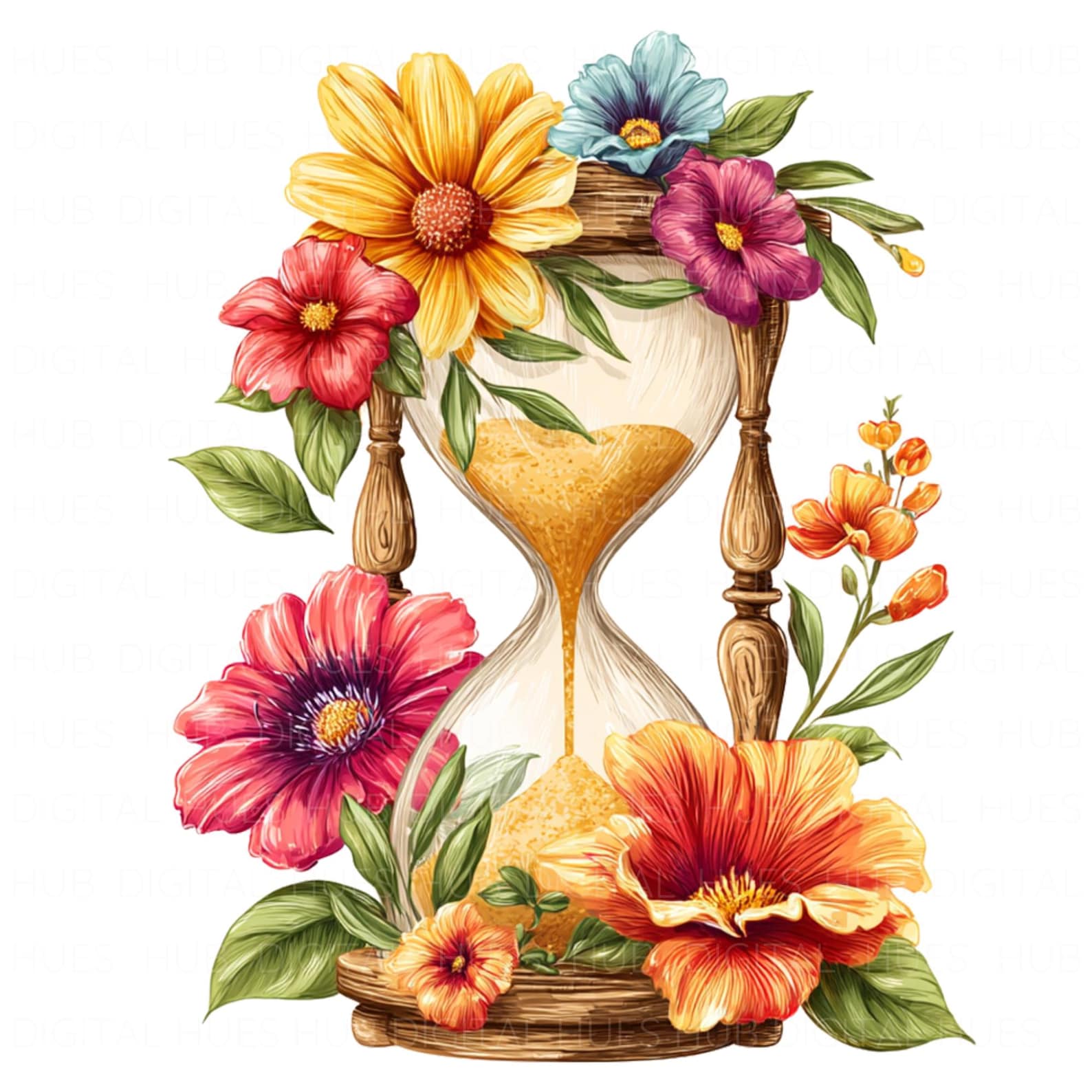 13 Floral Hourglass Clipart Watercolor Sand Clock Art Sandglass Timer ...
