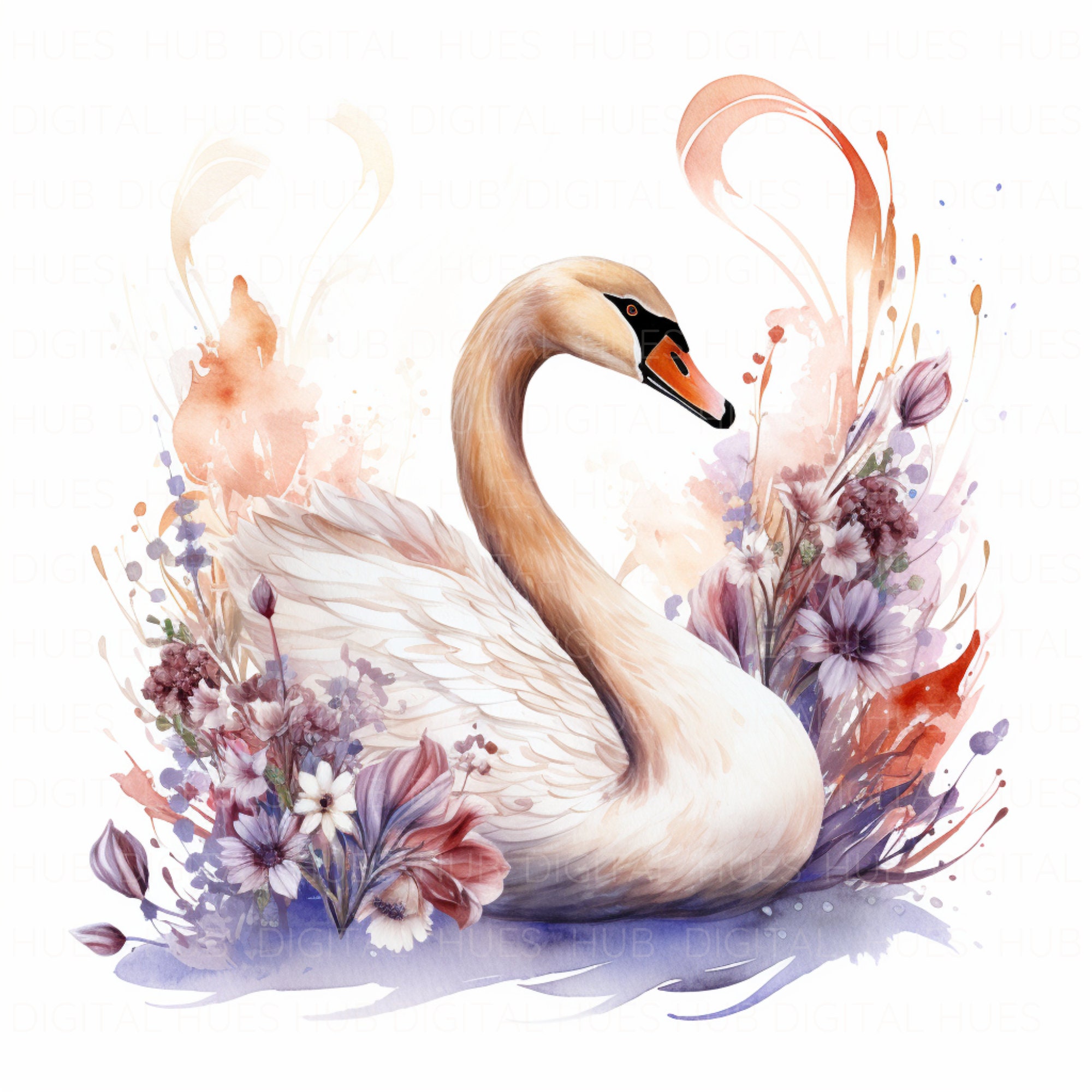 11 Floral Swan Clipart Watercolor Clipart Printable High Quality JPEG ...