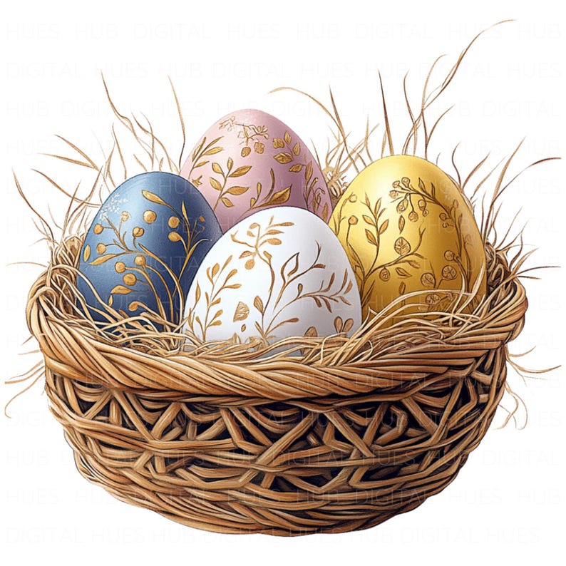 15 Colorful Easter Egg Basket Clipart Watercolor Eggs for Easter ...