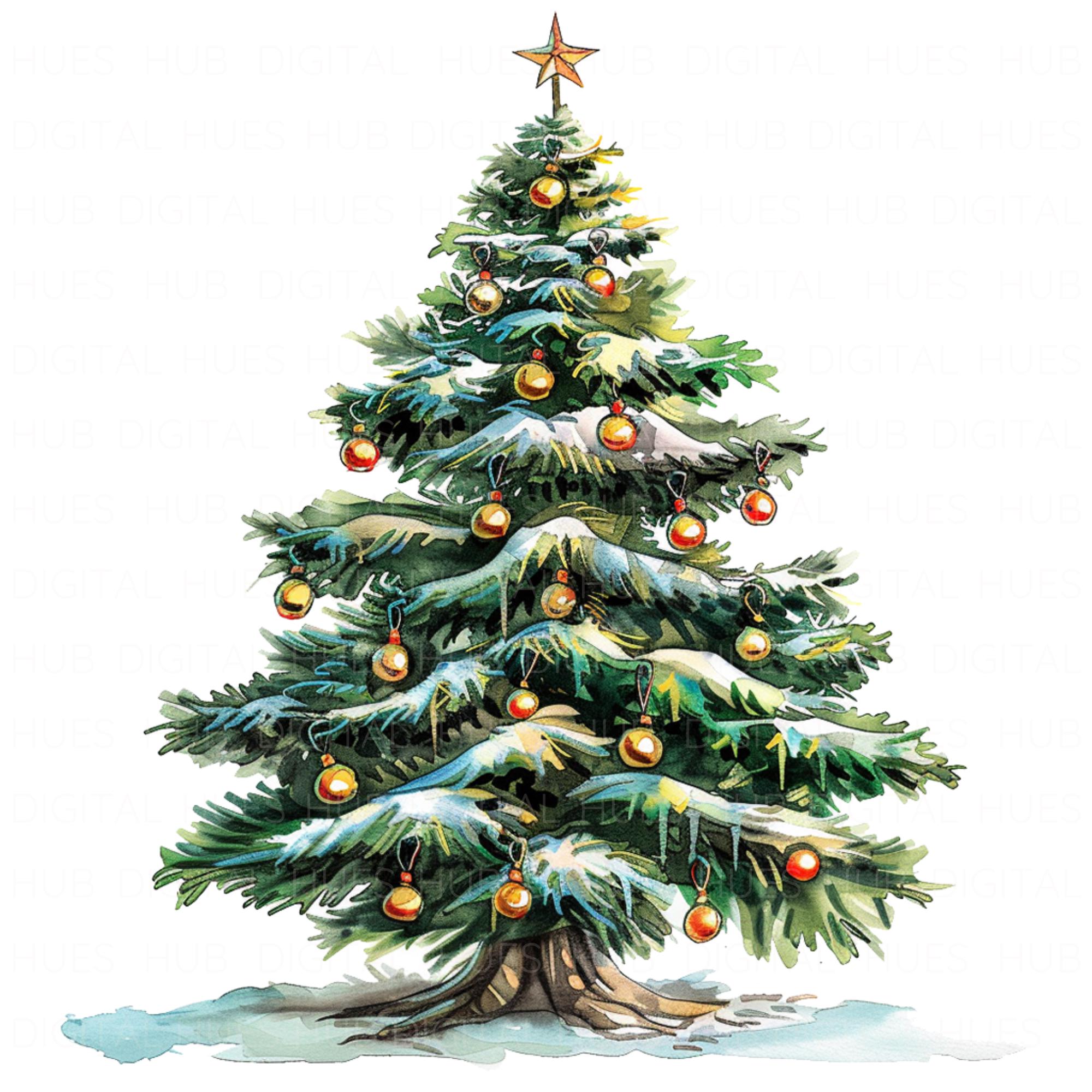 17 Christmas Tree Clipart Watercolor Festive Tree Winter Holiday ...